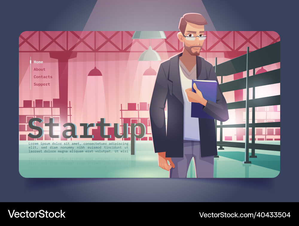 Startup banner with businessman in warehouse Vector Image