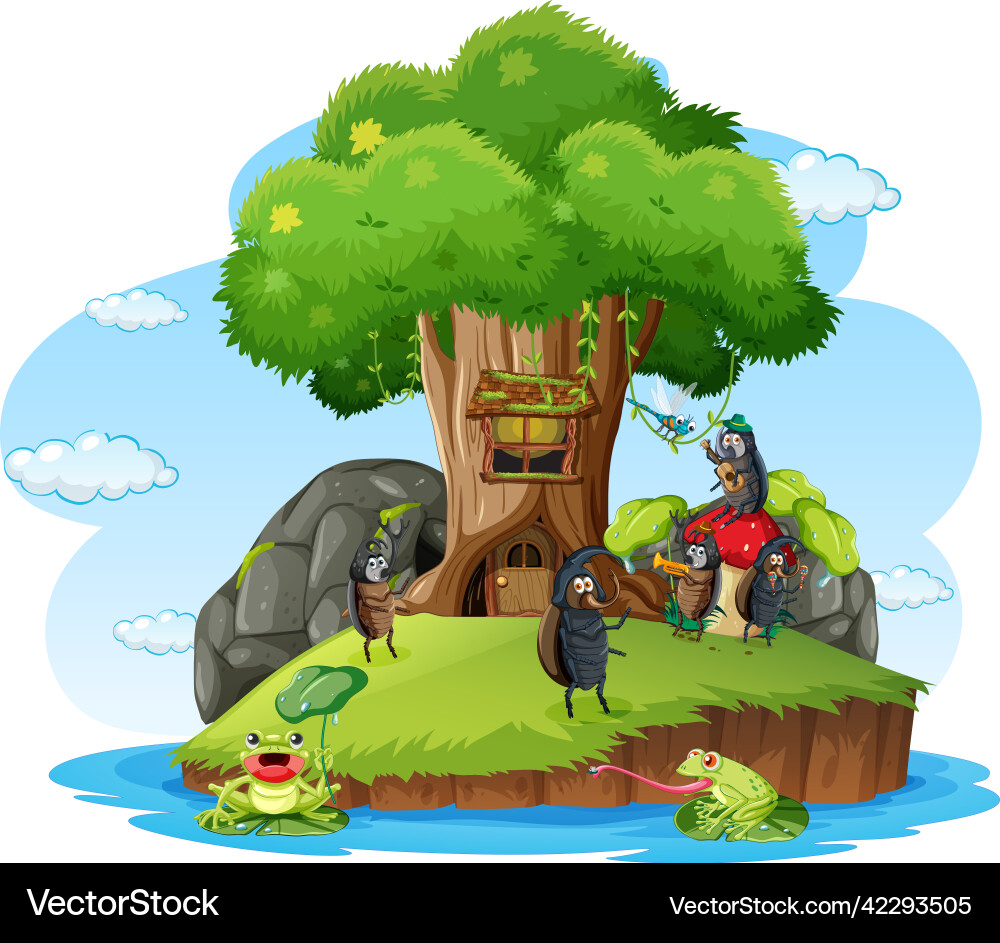 Cartoon insect and beetle in the forest Royalty Free Vector