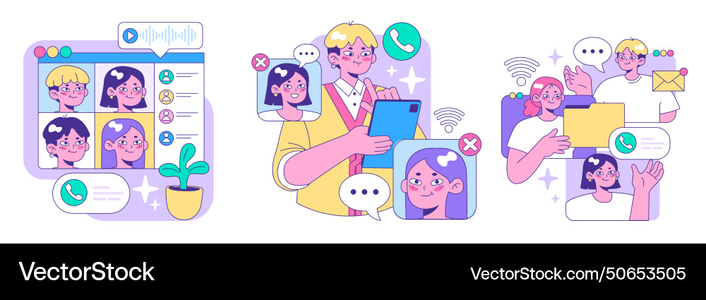 Digital communication set flat Royalty Free Vector Image