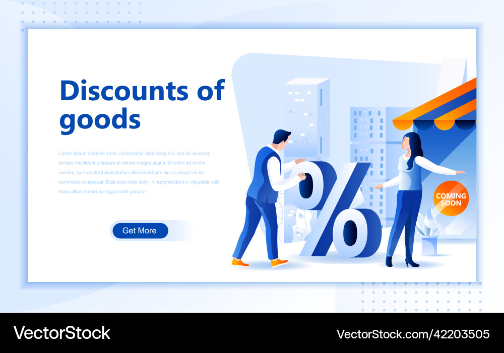 Discounts of goods flat web page design template Vector Image