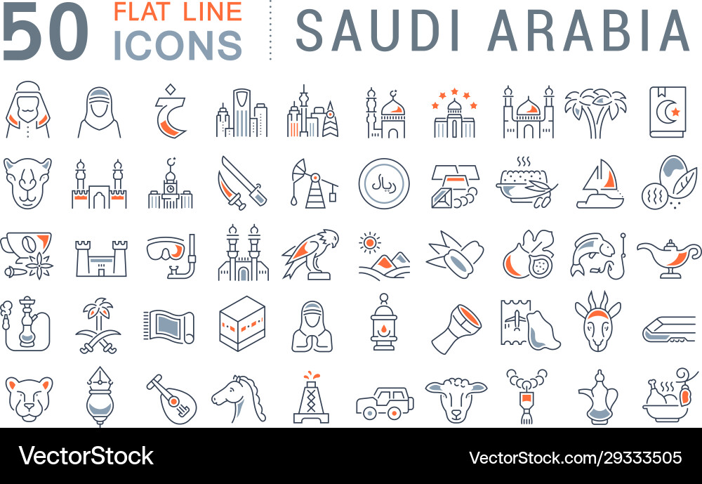 Set line icons saudi arabia Royalty Free Vector Image