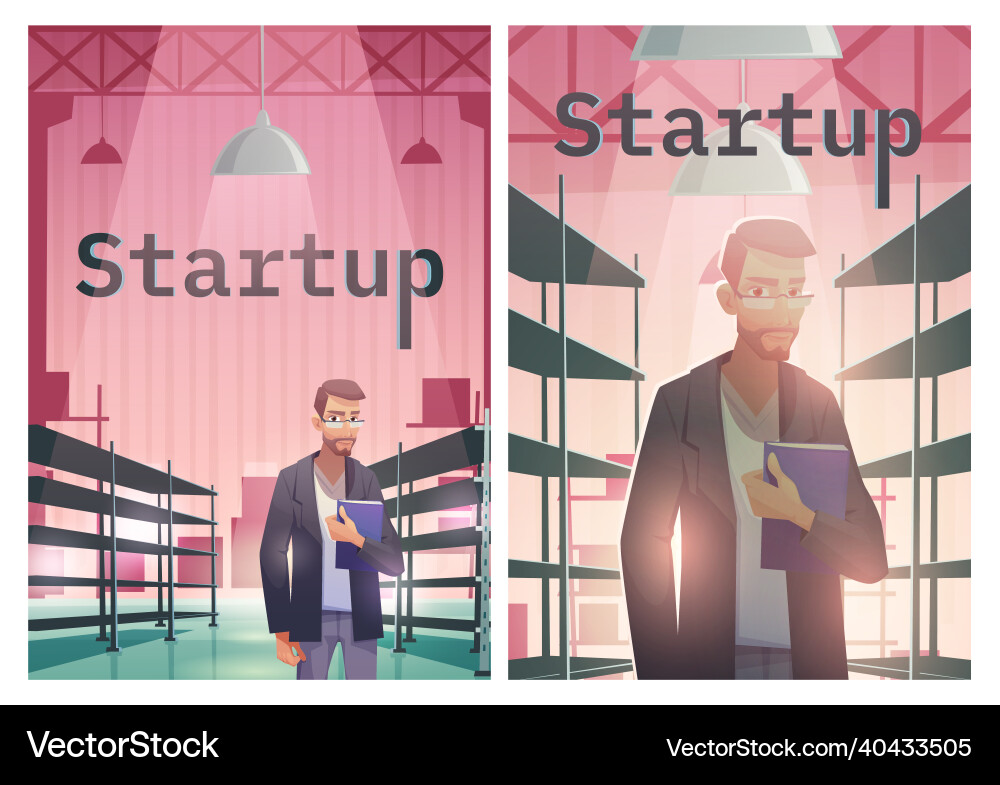 Startup cartoon poster successful businessman Vector Image