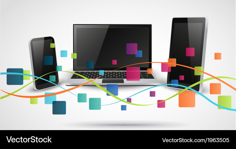 Tablet computer and mobile phones with colorful ap