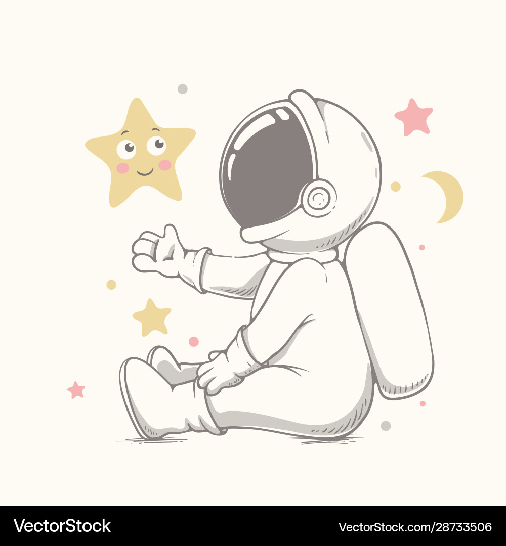 Baby astronaut plays with stars Royalty Free Vector Image