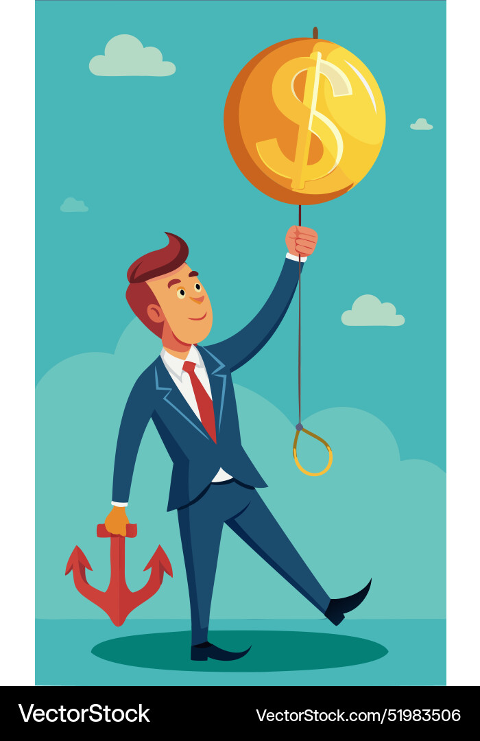 Businessman with dollar balloon and anchor Vector Image