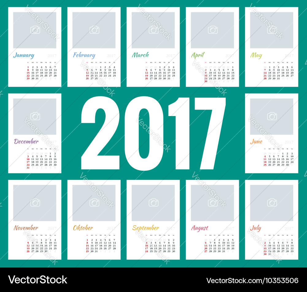 Calendar for 2017 Royalty Free Vector Image - VectorStock
