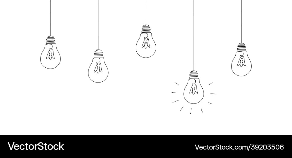 Continuous Line Light Bulbs Royalty Free Vector Image