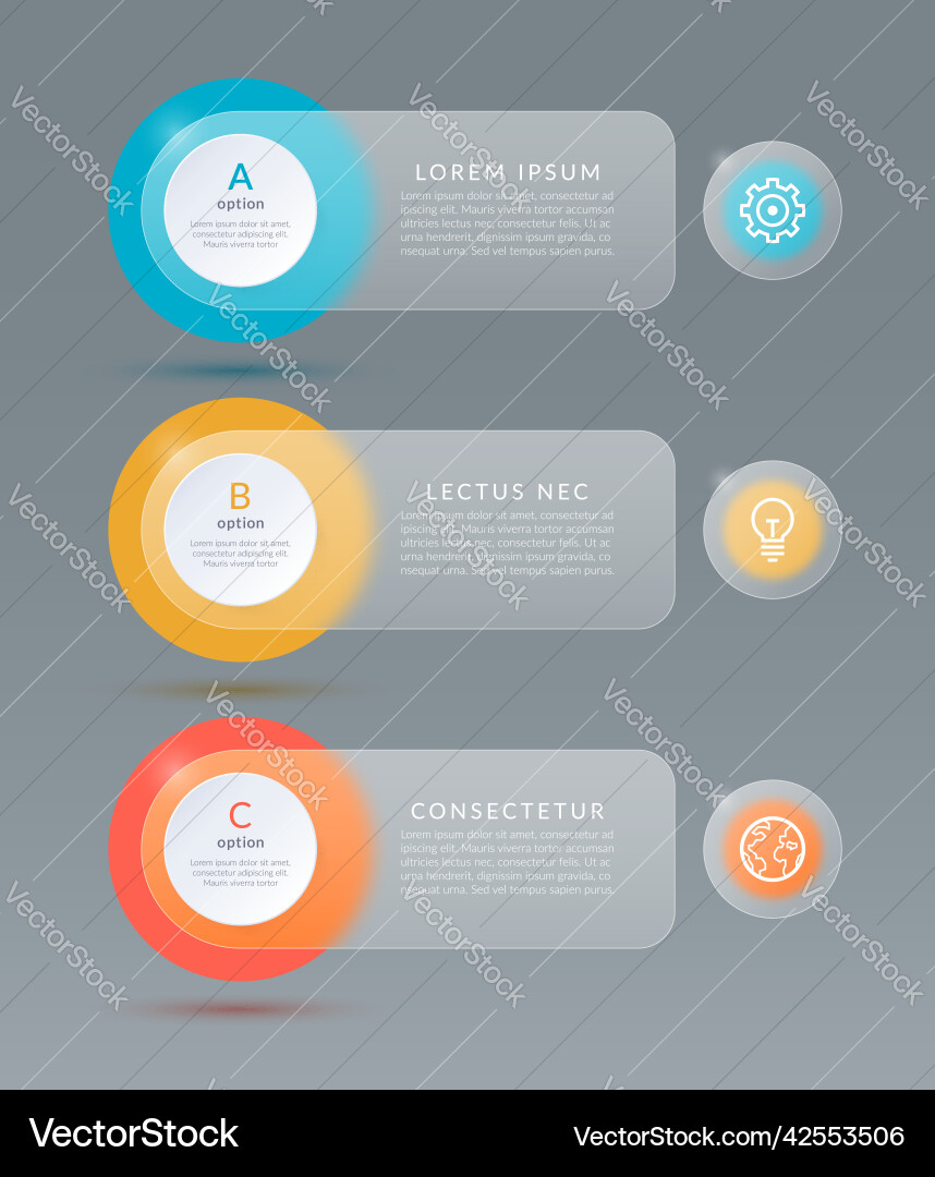 Infographic glass template with 3 options steps Vector Image