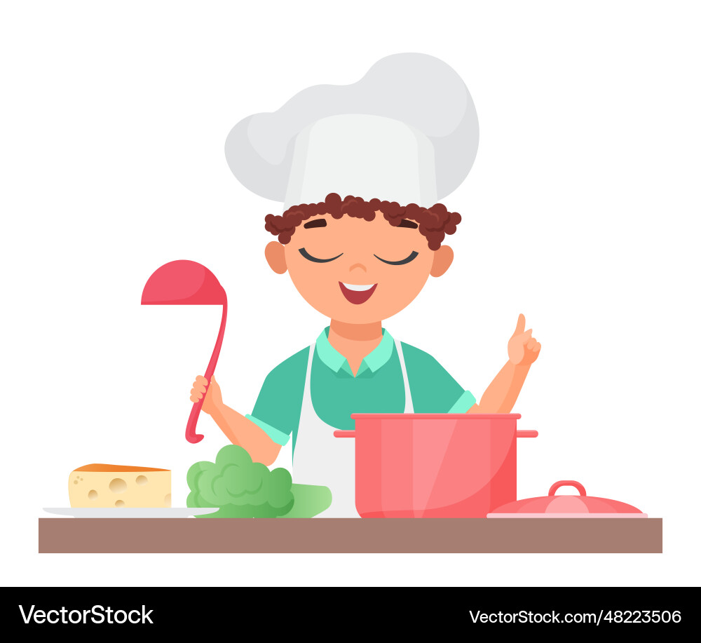 Little chef child cooking Royalty Free Vector Image