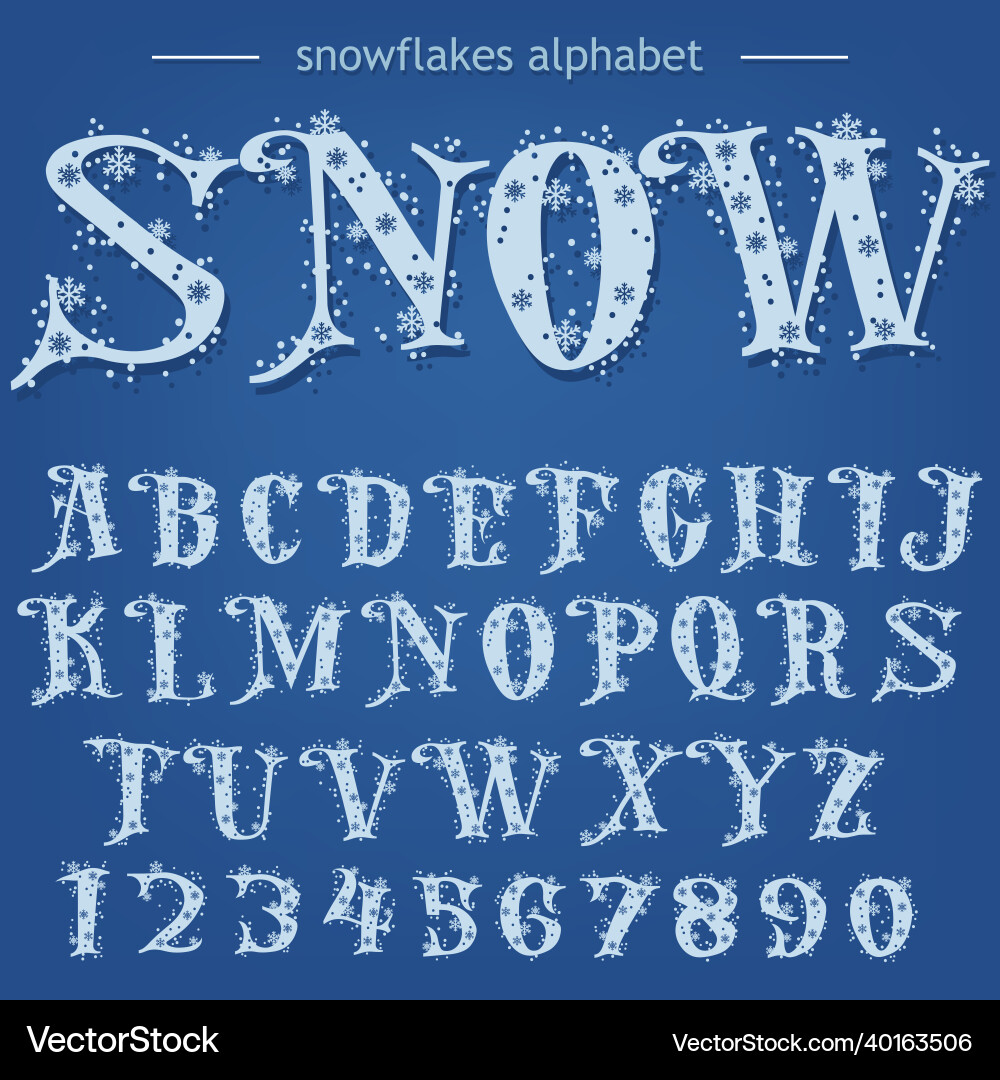 Snowflakes alphabet christmas font letters Vector Image