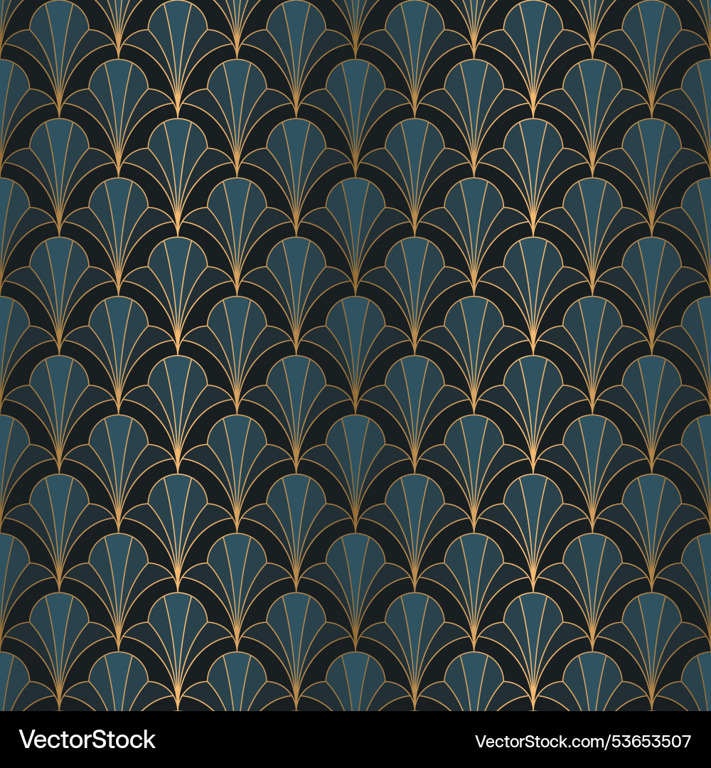 Art deco seamless pattern with intricate gold fan Vector Image