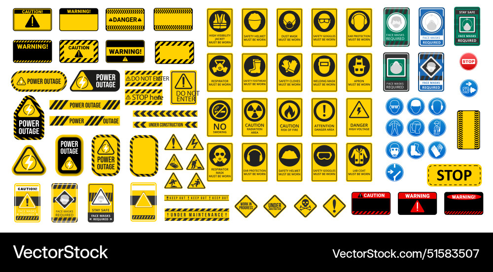 Caution alarm set danger triangle signs warning Vector Image
