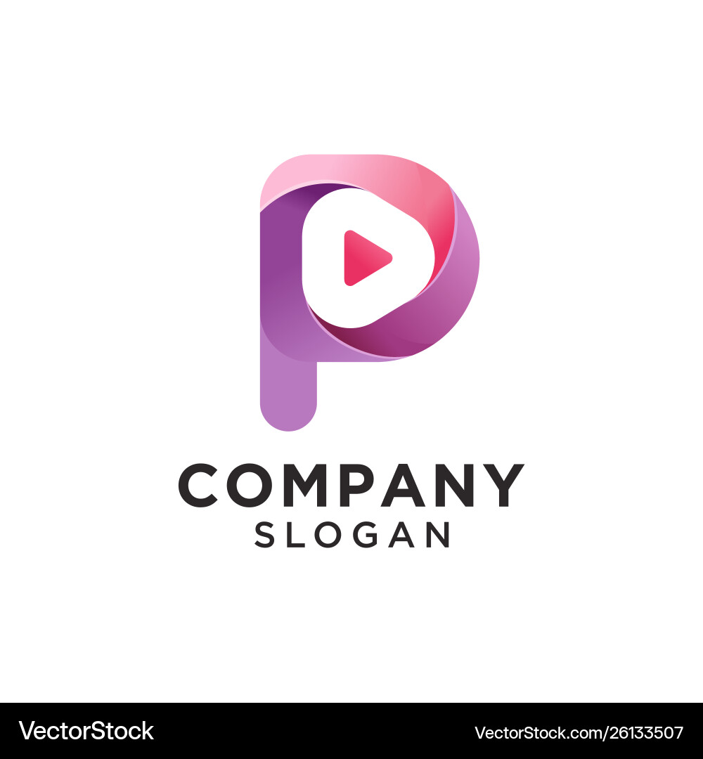 Letter p with play icon logo design Royalty Free Vector