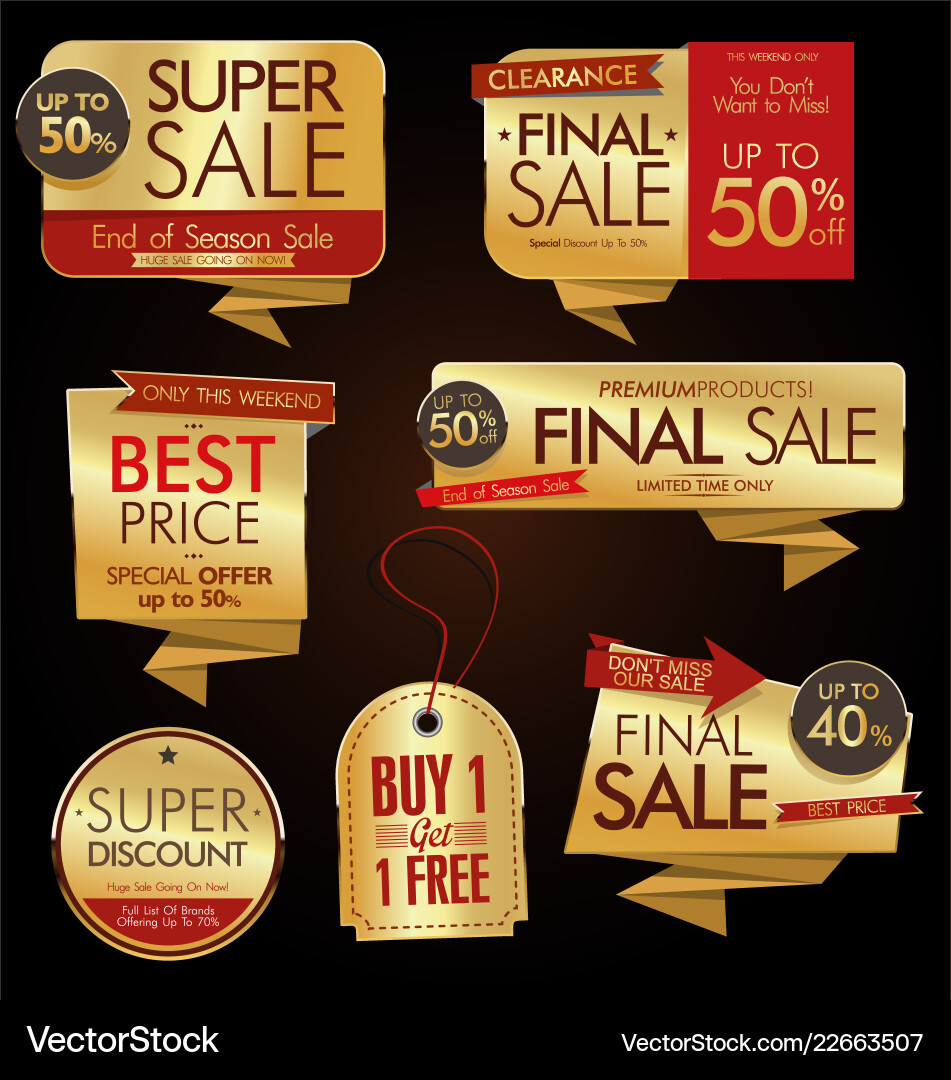 Modern labels badges and tags golden Royalty Free Vector