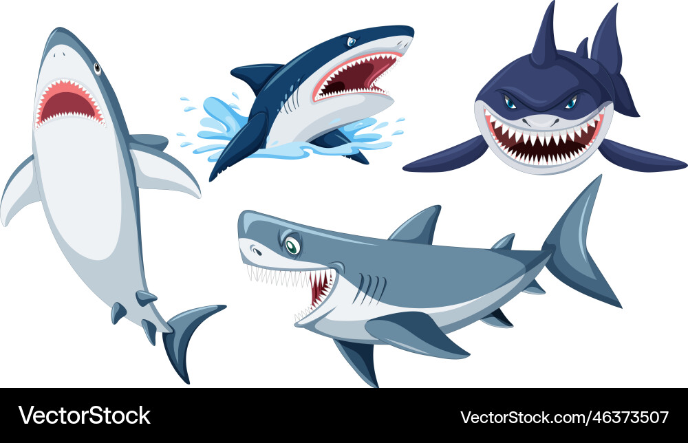 Shark doing different activities cartoon Vector Image