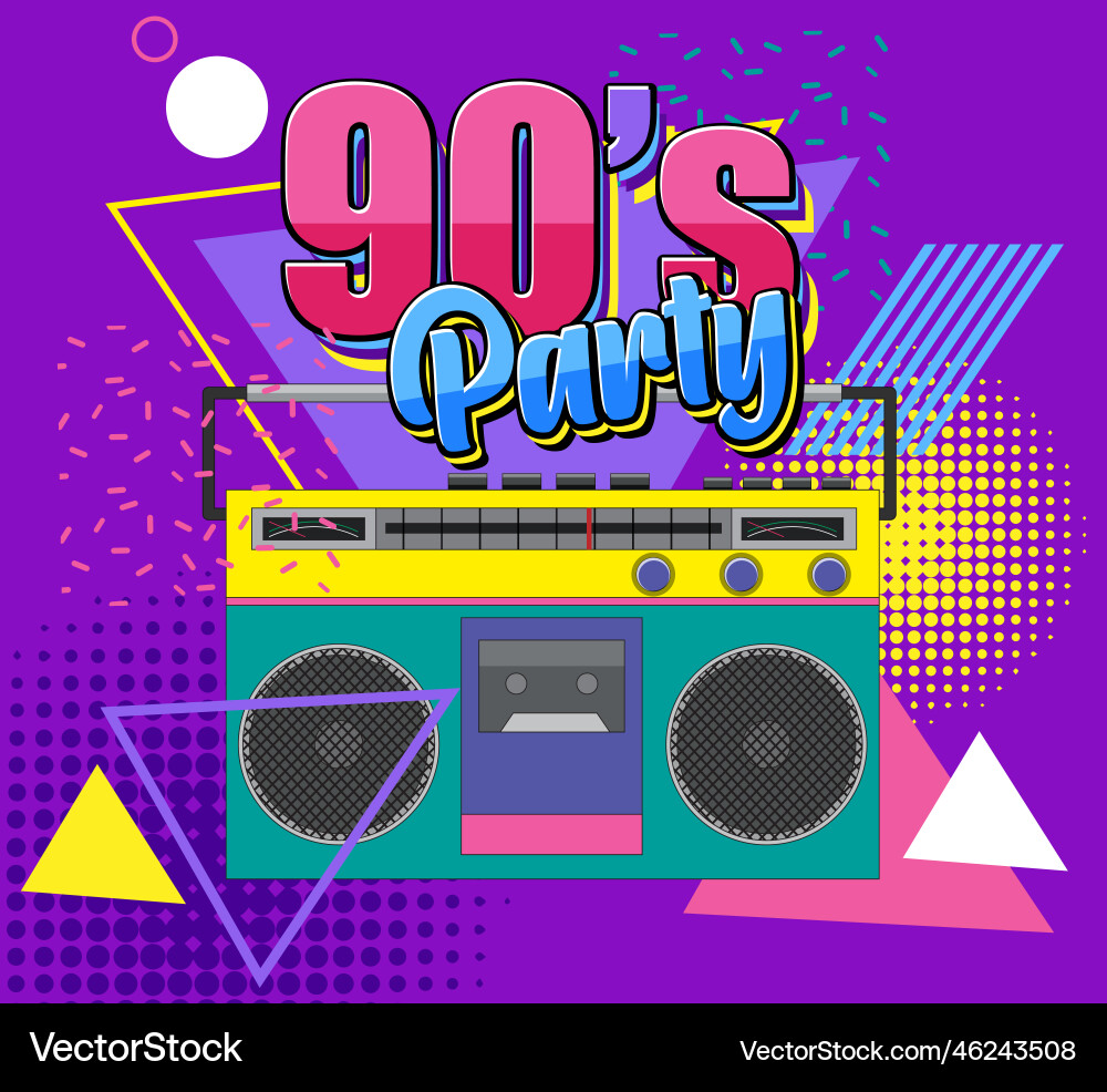 90s party poster template Royalty Free Vector Image