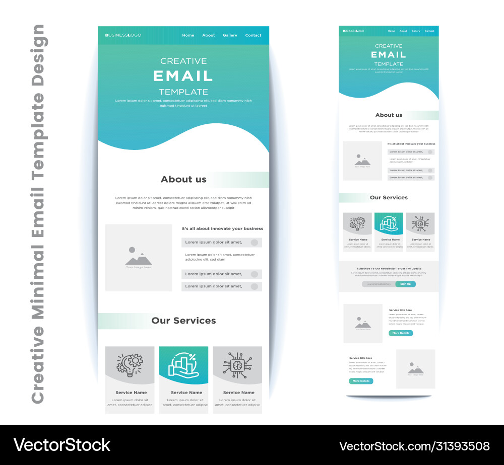 Creative minimal email template design Royalty Free Vector