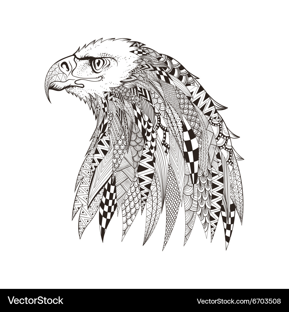 Entangle stylized head of eagle hand drawn doodle Vector Image