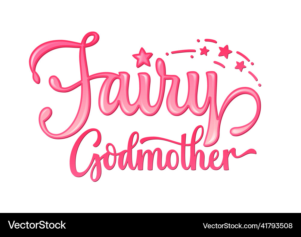 Pink sticker with fairy godmother text Royalty Free Vector