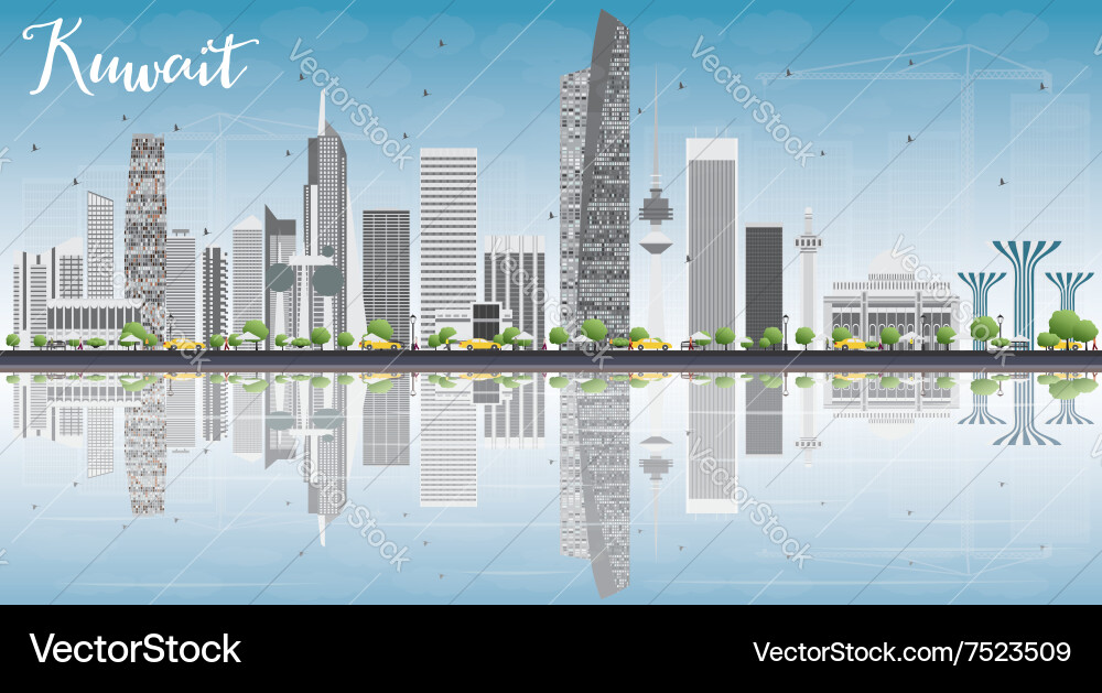 Kuwait city skyline with gray buildings Royalty Free Vector