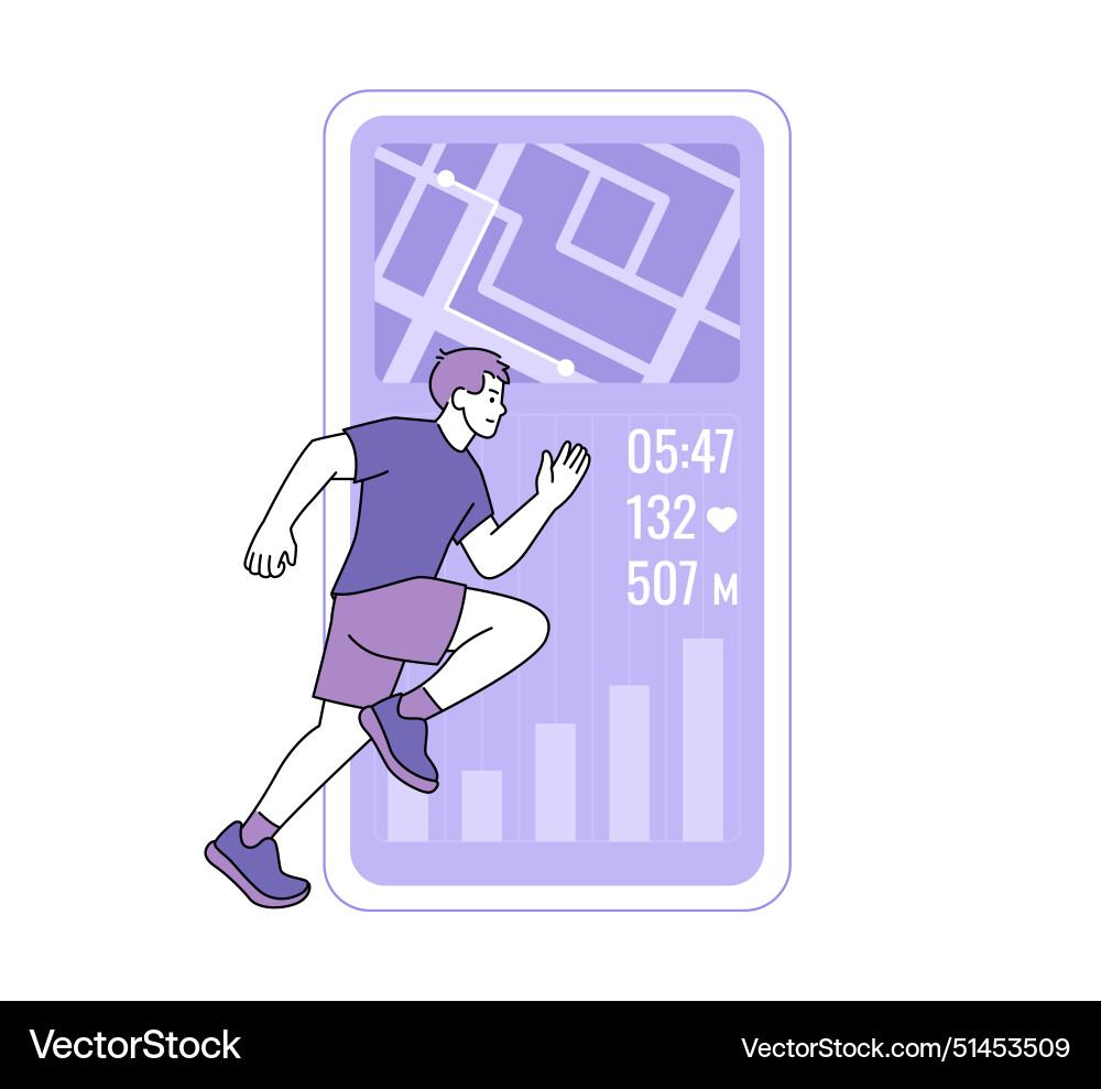 Man running with fitness tracking app Royalty Free Vector