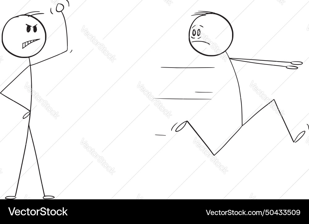 Weak person flees or running away from strong man Vector Image