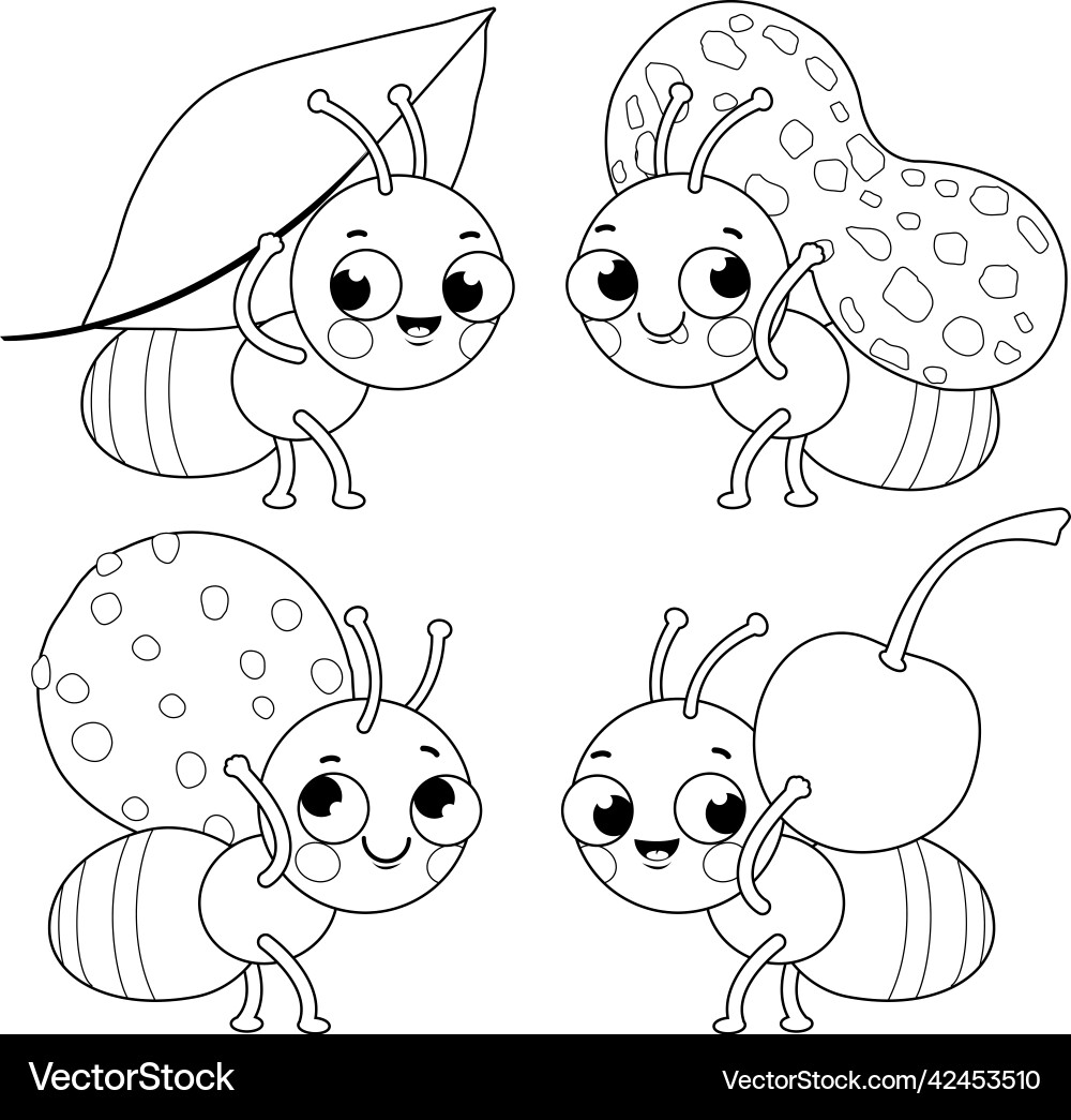 Cute ants carrying food Royalty Free Vector Image