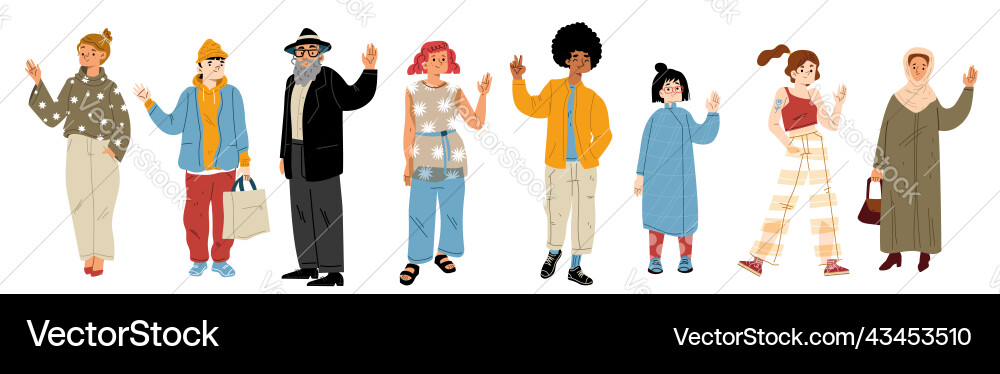 Diverse people waving hand Royalty Free Vector Image