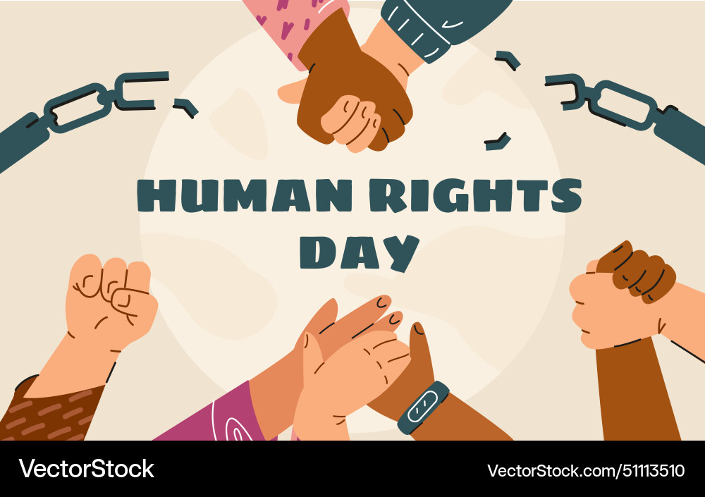 Human rights day poster raised hand Royalty Free Vector