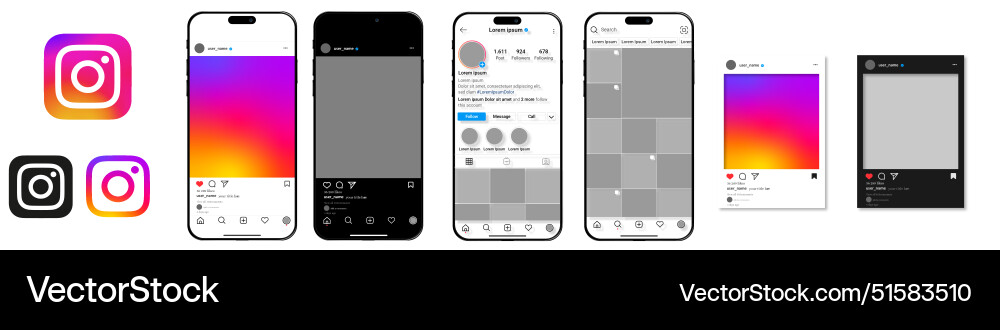 Instagram mockup set screen social Royalty Free Vector Image