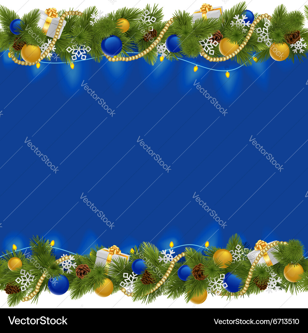 Sapphire Christmas Border with Garland Royalty Free Vector