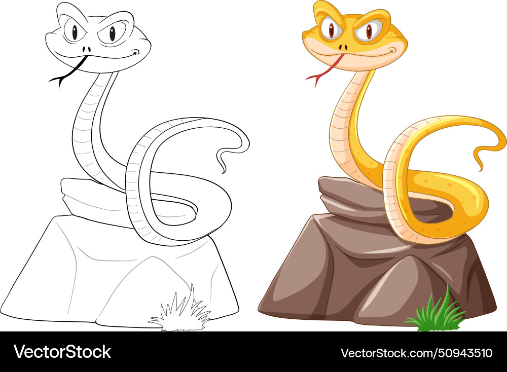 Two smiling snakes on stone surfaces Royalty Free Vector