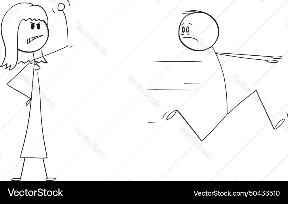 Weak man or husband flees running away from Vector Image