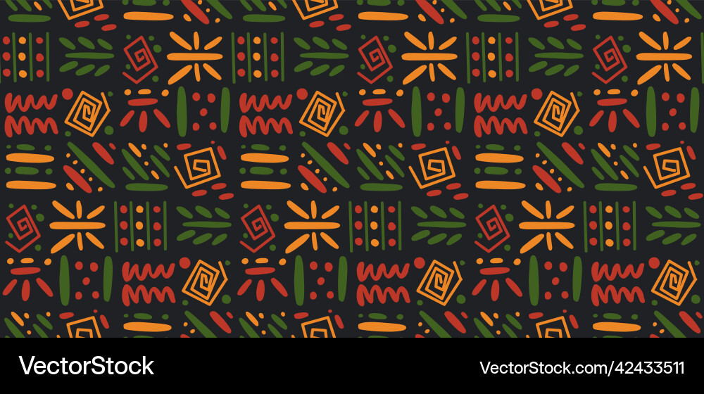 African Tribal Pattern - Red, Yellow, Green Vector Image