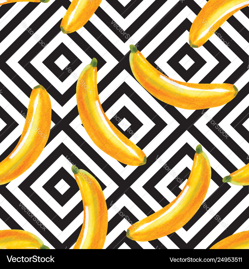 Bananas watercolor pattern geometric background Vector Image