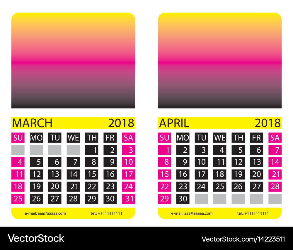 Calendar grid march april Royalty Free Vector Image