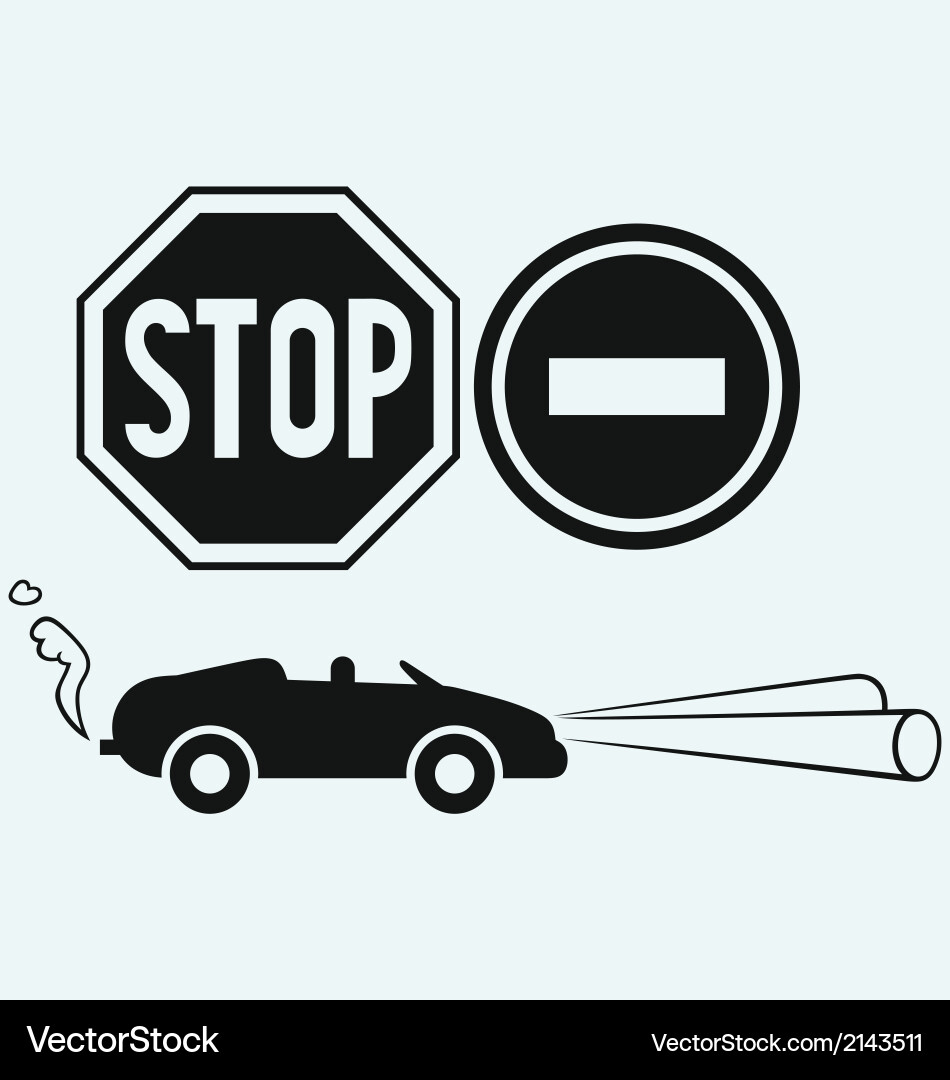 Car and two road signs Royalty Free Vector Image