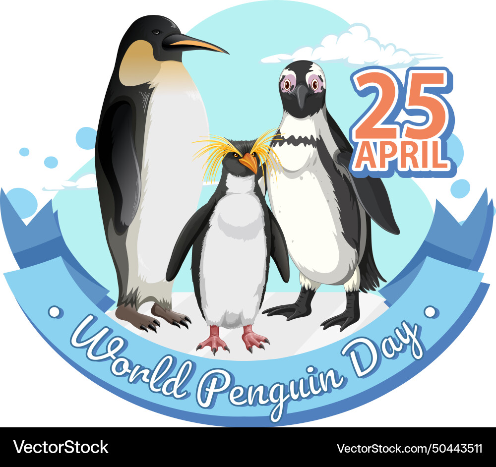 Colorful celebrating penguins and conservation Vector Image