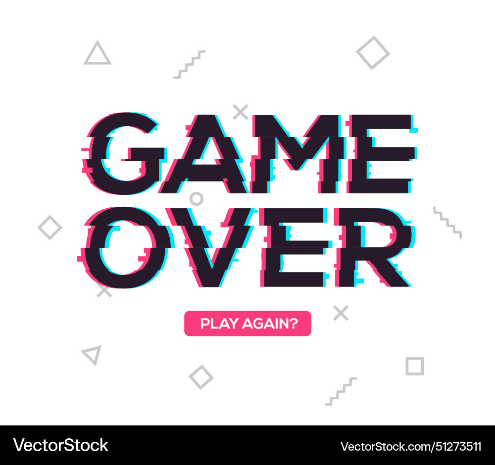 Game over screen glitch video retro pixel Vector Image