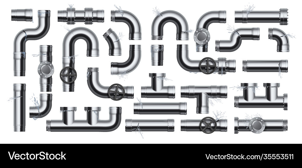 Leak pipe broken realistic metal drain pipeline Vector Image