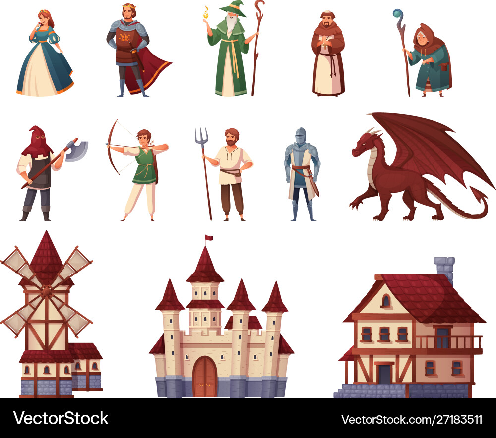 Medieval characters set Royalty Free Vector Image