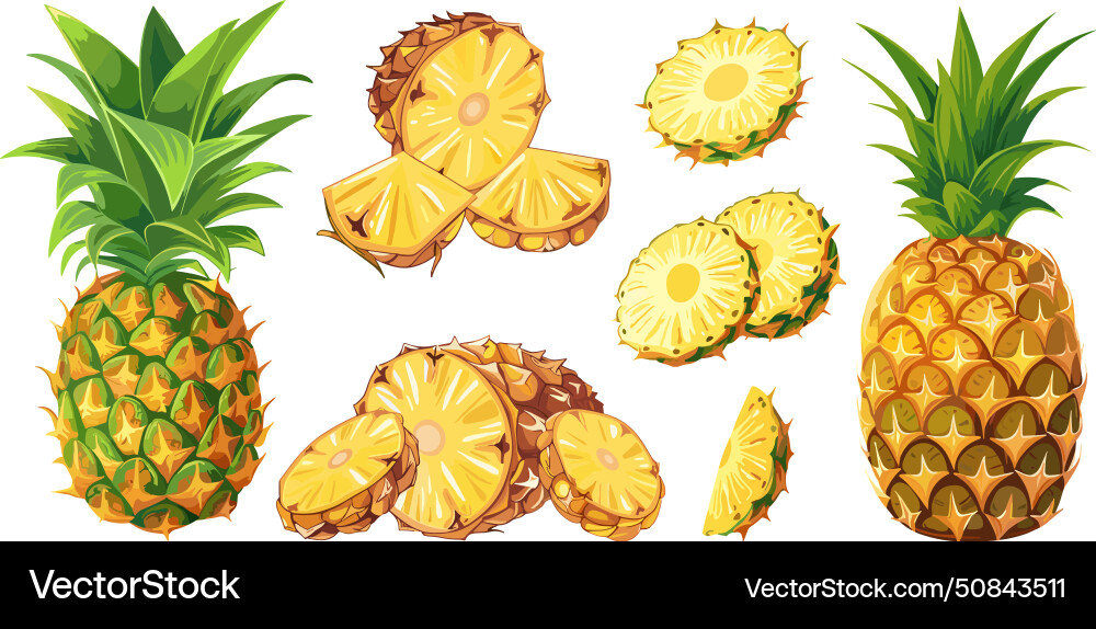 Pineapple cartoon set pineapples Royalty Free Vector Image