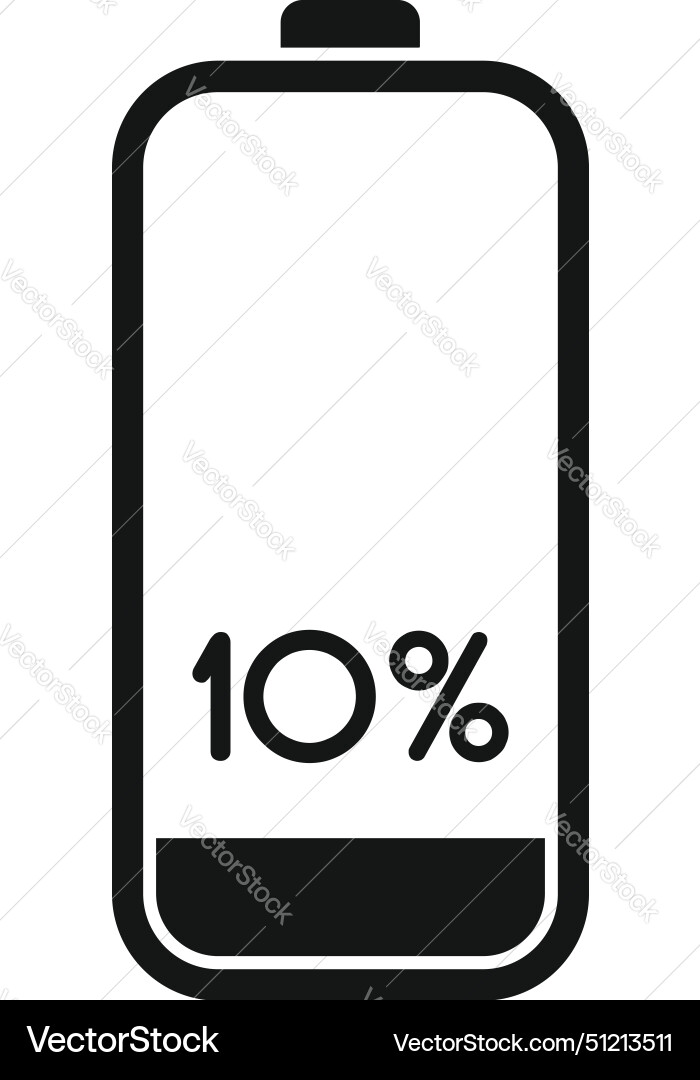 Ten percent low battery charge icon simple Vector Image