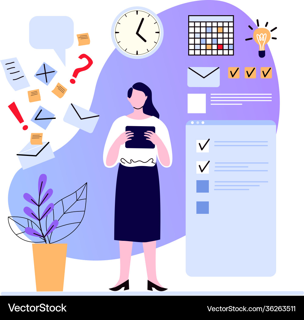 Woman make plan and set task week goals Royalty Free Vector