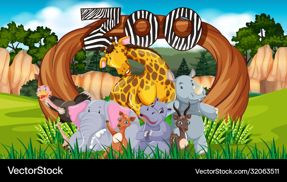 Zoo animals in wild nature background Royalty Free Vector