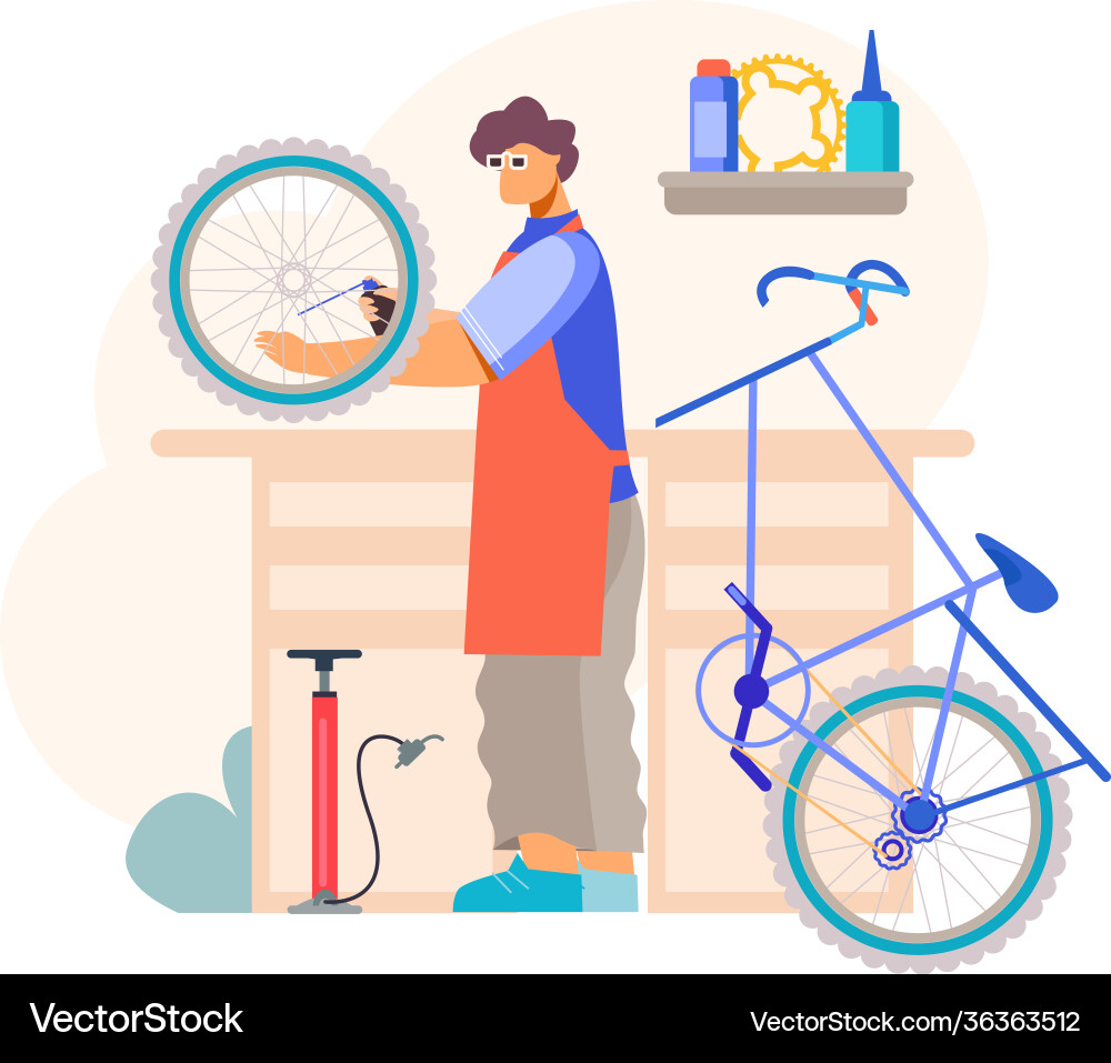 Bicycle repair workshop composition Royalty Free Vector