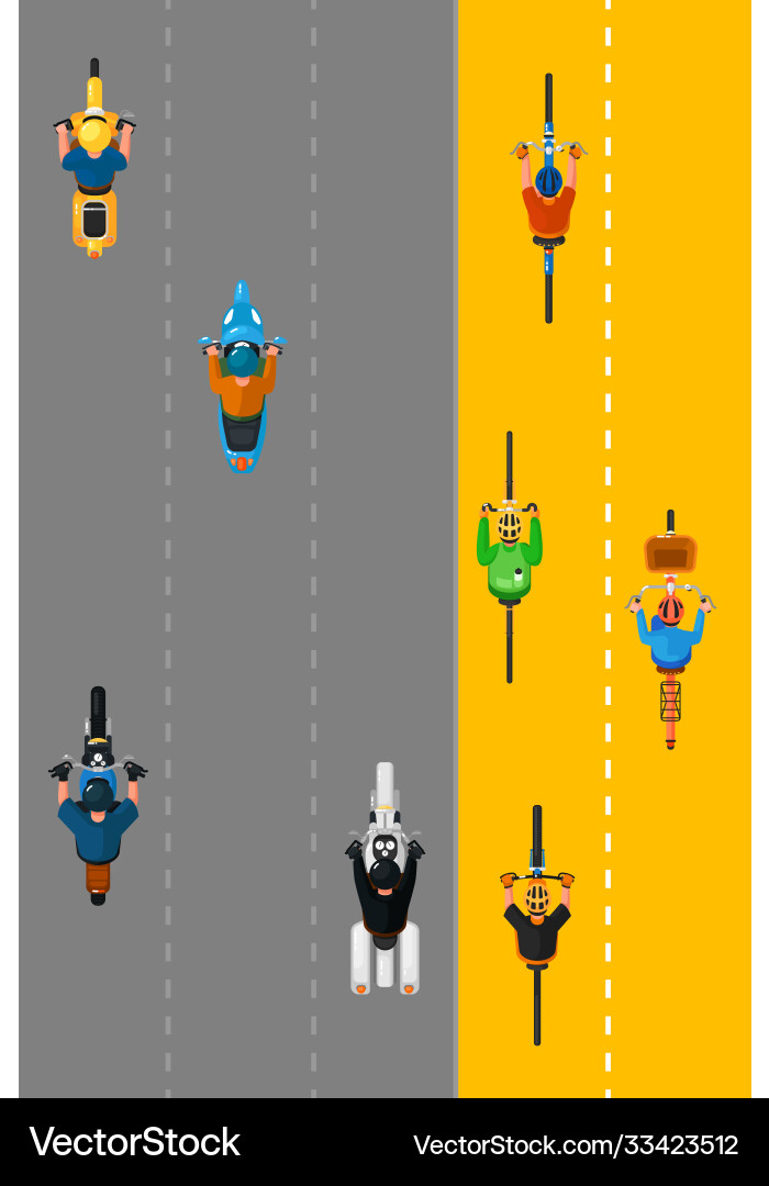 Bikers and cyclists group top view Royalty Free Vector Image