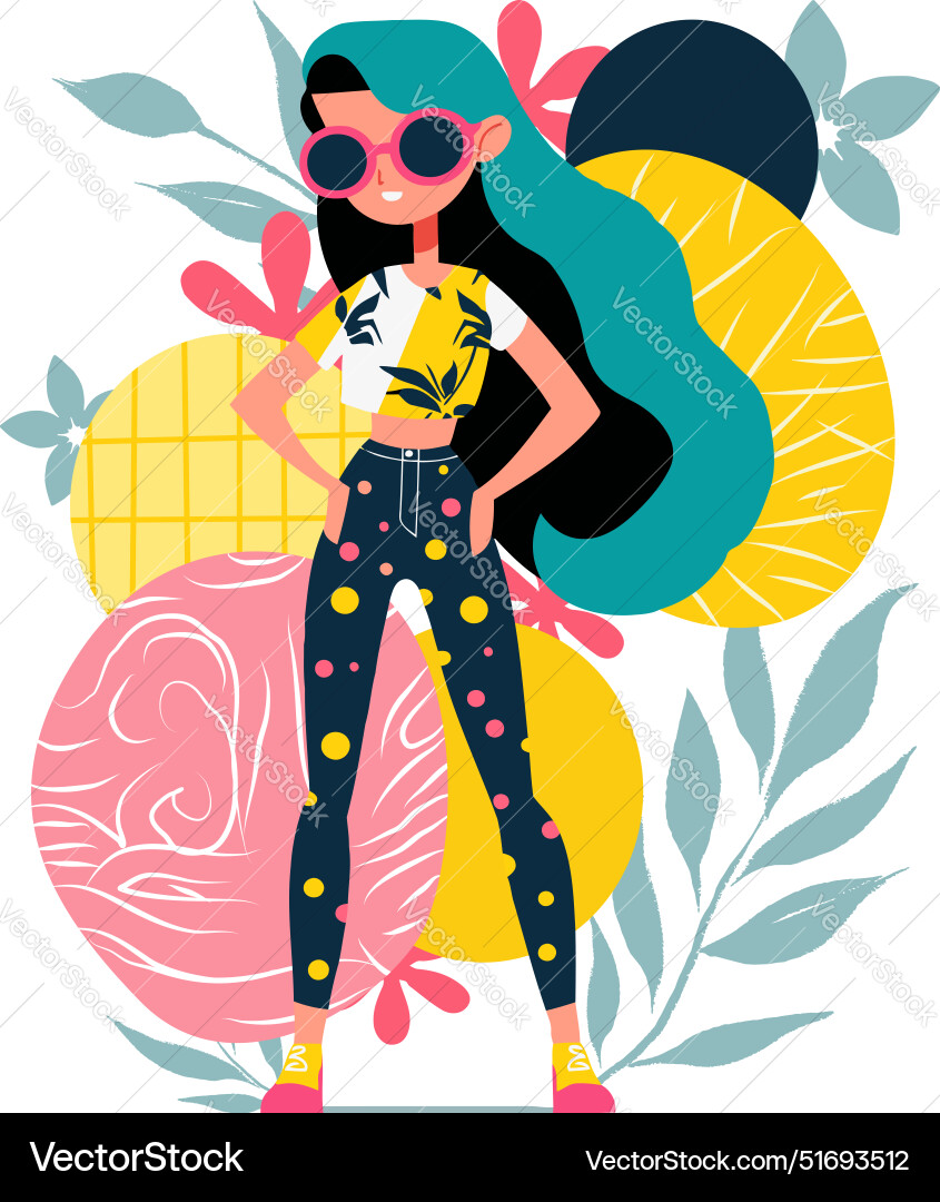 Colorful funky girl flat Royalty Free Vector Image