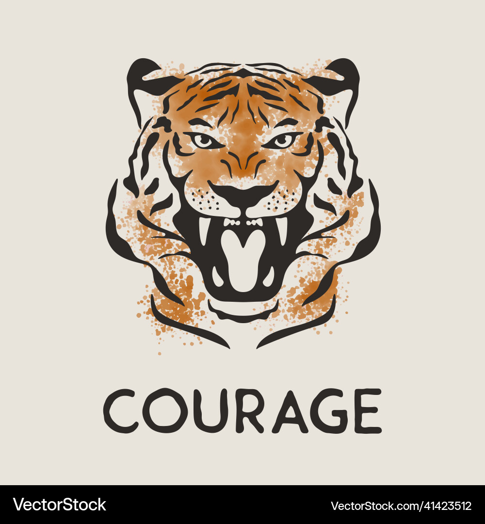 Courage slogan hand drawn tiger face Royalty Free Vector