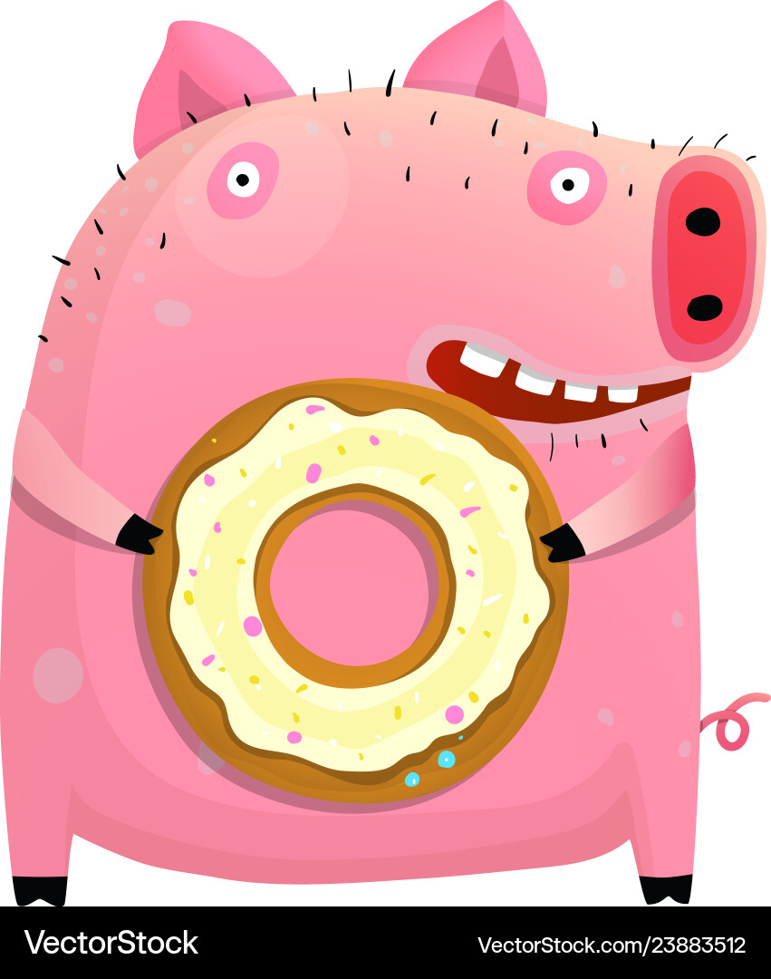 Humorous pig holding donut Royalty Free Vector Image
